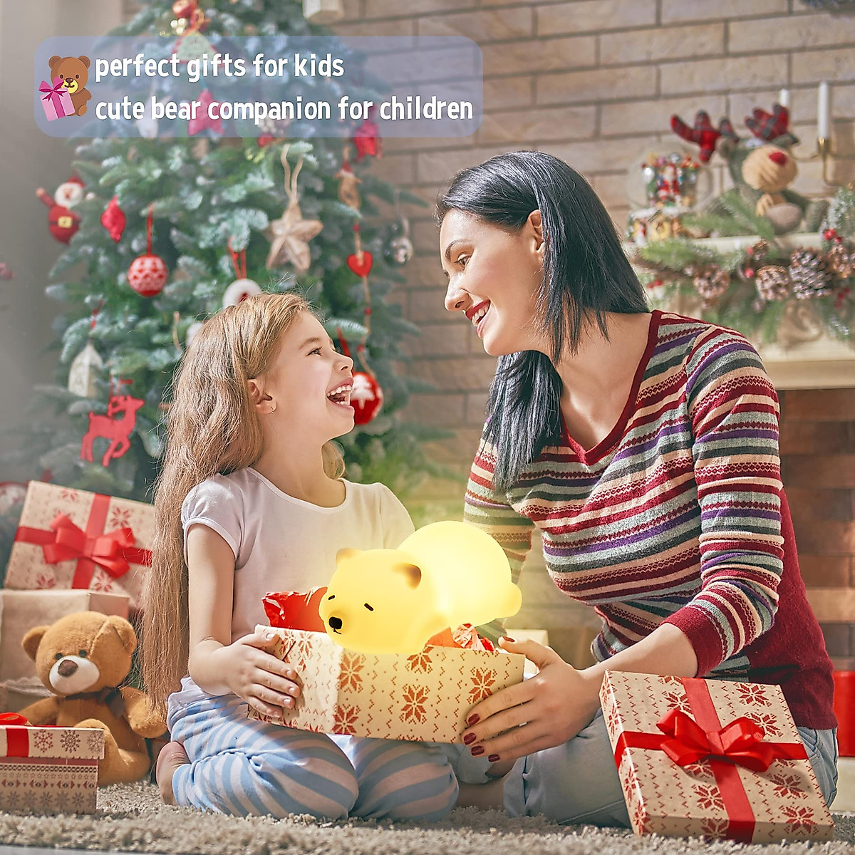 TWINKOPAT Sleeping Bear Night Light, Soft Animal Silicone Night Light for Kids Room Bedroom, Portable USB Rechargeable Squishy Lamp, Kawaii Room Decor, Cute Gifts for Infant Baby Toddler Children