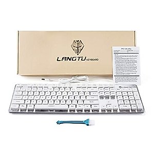 LANGTU Membrane Gaming Keyboard, Rainbow LED Backlit Quiet Keyboard for Office, USB Wired All-Metal Panel 25 Keys Anti-ghosting Computer Keyboard 104 Keys - L1 White/Silver…