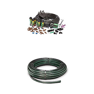 Rain Bird 32ETI Easy to Install In-Ground Automatic Sprinkler System Kit WITH Rain Bird T63-100 Drip Irrigation 1/2" Blank Distribution Tubing, 100' Roll, Black