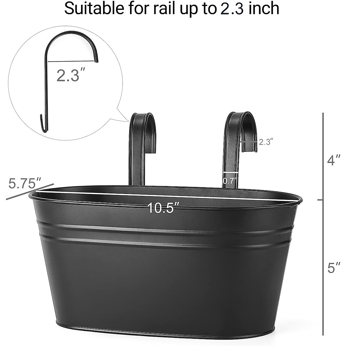 Dahey Metal Iron Hanging Flower Pots for Railing Fence Outdoor Planter Hanging Bucket Pots Countryside Style Window Flower Plant Holder with Detachable Hooks Home Decor,Black,5 Pcs