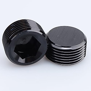 AC PERFORMANCE 1" NPT Male Socket Allen Head Plugs Aluminum Black, Pack of 2