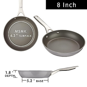 MsMk Non-Stick Small 8 Inch Enamel Frying Pan Grey - Stain-Resistant, Dishwasher Safe, Easy to Clean - Perfect for Runny Eggs, Steak, Avocado - Lightweight with Hollow Stainless Steel Handle