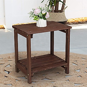 be current Outdoor Rectangular Side Table,Outdoor Patio Table Coffee Tea Bistro Small End Table,Wood with Storage,Outside Wooden Accent Furniture for Balcony Porch Garden, Brown