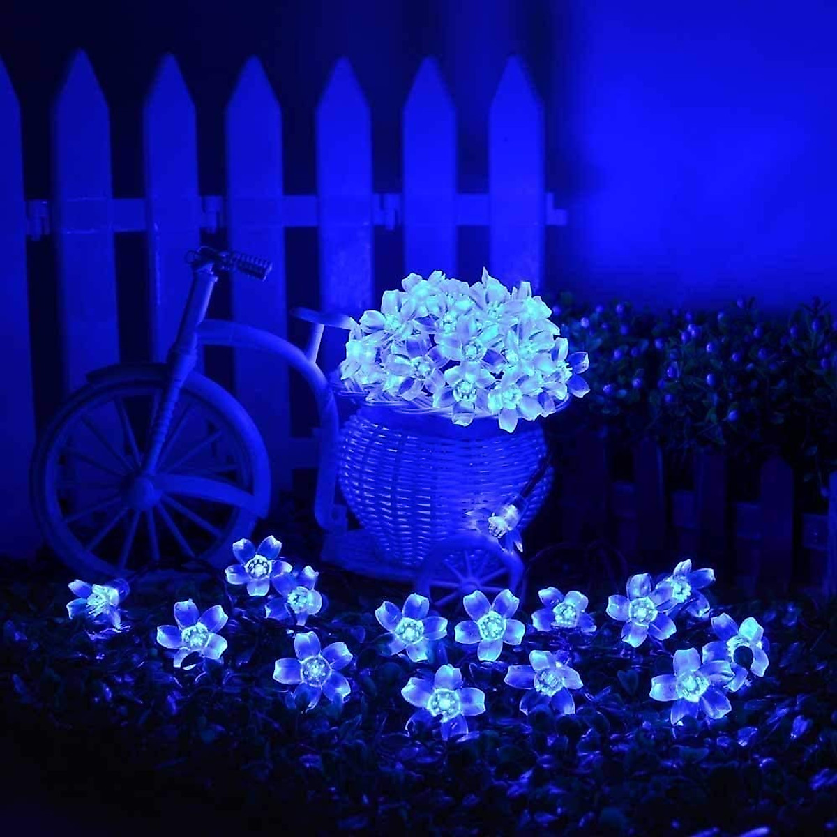 WONFAST Solar Flower Lights, Waterproof 23ft/7M 50LED Peach Blossom Flower Solar Fairy Decorative String Lights for Outdoor Garden Home Wedding Christmas Party Lighting Decorations (Blue Flower)