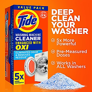 Tide Washing Machine Cleaner, Washer Machine Cleaner with Oxi for Front and Top Loader Washer Machines, Deep Cleaning Residue & Odor Eliminator, 10 Month Supply + Calendar