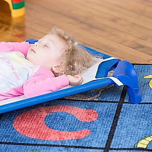 Sprogs Heavy-Duty Stackable Standard Size 52"L Daycare Cots for Kids and Toddlers, Stacking Preschool Classroom Kids Cots for Sleeping, Resting, Naptime, Pack of 6, Blue