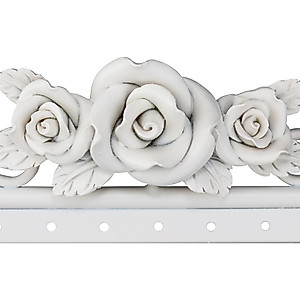 Shabby Chic Earring Holder Organizer Rack - Display Girls Hanging Jewelry on Metal Stand with Vanity Ring Dish Tray, Ivory Rose