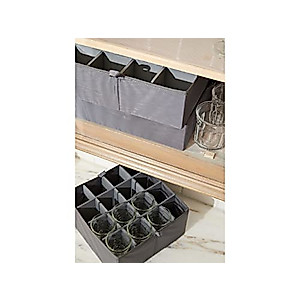 Kitchen Cube Glassware Storage Bin - Durable Polyester, Adjustable Compartments, Sturdy Interior Walls, ID Window, Kitchen Storage-Graphite