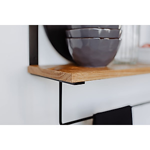 Wood Floating Shelves with Metal Towel Bar, Oak Kitchen Wall Storage Towel Rack, Bathroom Towel Holder, Wall Mounted Steel Towel Rack ETHIMO Classic I