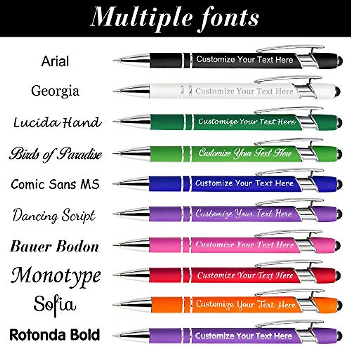 24 PCS Personalized Pens in Bulk with Stylus Tip, Custom Engraving Pens, Soft Touch Ballpoint Pen with Name - Free Personalization Black Ink- for Christmas, Anniversary, Graduation, Office, Memory