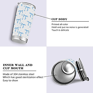 Blueangle 20oz Tumbler with Lid and Straw, Stainless Steel Vacuum Insulated Water Coffee Tumbler Cup, Blue Ribbon Bow Travel Mug Thermal Cup for Hot and Cold Drinks（974）