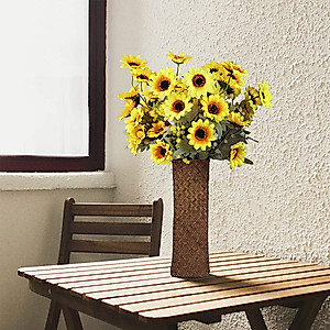 AUNTY 10 Bunches Mini Artificial Silk Sunflowers Fake Sunflowers Bouquet with Long Stems Decorations for Party Indoor Outdoor Home Décor Garden DIY Table Arrangements Decoration