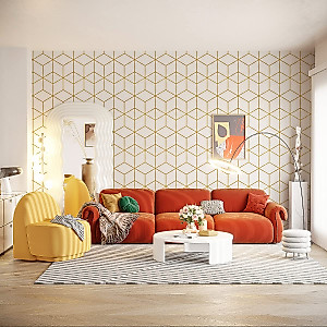 Peel and Stick Wallpaper Gold and White Contact Paper Geometric Wallpaper Self Adhesive Removable Wallpaper for Walls Covering Vinyl Rolls 118"x17.7"
