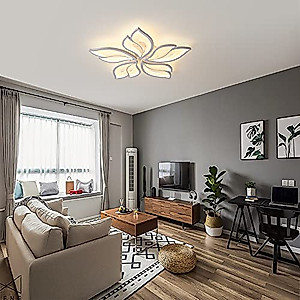 Garwarm Modern Ceiling Light,23.6” Dimmable LED Chandelier Flush Mount Ceiling Lights,Remote Control Acrylic Leaf Ceiling Lamp Fixture for Living Room Dining Room Bedroom 60W