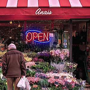 HAJAE Open Signs for Business, 16.5"x 8.4" Dimmable Neon Open Sign, USB Powered Large Open Signs for Party Bar Salon Stores Offices Wall Decor, Open Sign Led