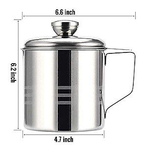 Stainless Steel Bacon Grease Container with Mesh Strainer Screen,1.2L/5 Cups Cooking Oil Keeper Storage Can for Kitchen