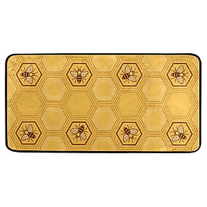 Yellow Bee Honeycomb Hive Kitchen Rug Floor Mat Anti Fatigue Kitchen Mats 39 x 20 in Non Slip Absorbent Cushion Comfort Standing Mat Carpet for Home Decor