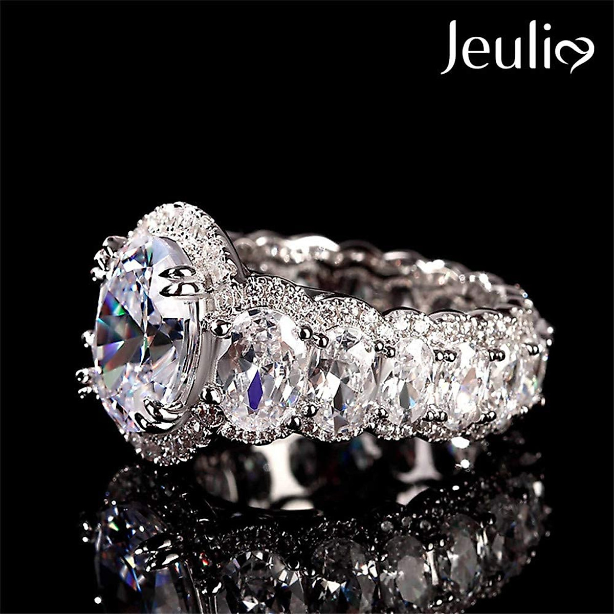 Jeulia 8.2 Carat Halo Rings for Women Sterling Silver Oval Cut Cubic Zirconia Wedding Rings CZ Solitaire Engagement Rings Romantic Jewelry Gift (5.5)