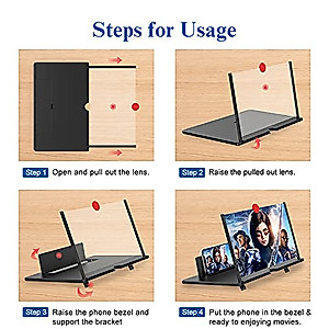 Fanlory 12" Screen Magnifier –3D HD Mobile Phone Magnifier Projector Screen for Movies, Videos, and Gaming–Foldable Phone Stand with Screen Amplifier–Supports All Smartphones(Black)