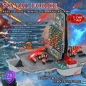 LEVEROAM Talking Sea Battle Board Game with Light and Sound Effects, Electronic Naval Battle with 200 Pre-Set Fleet for Easy Use, Logicality Training, 1-2 Players Perfect Christmas or Birthday Gift