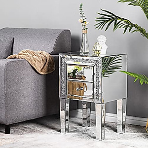 VINGLI Mirrored Nightstand Set of 2 Silver Glass Sofa/Couch Side Tables Bedroom End Tables with Storage, 24.8 inch Tall