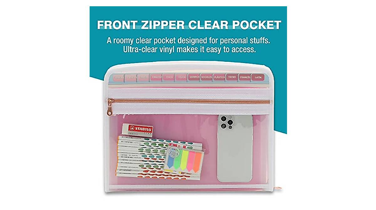 H4D Pink Expandable File Organizer - 13 Pockets for Documents