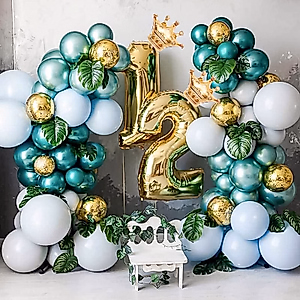 RUBFAC 65pcs Turquoise Balloons, Teal Balloons Metallic Green Latex Balloons, 12 Inches Helium Party Balloons with Ribbon for Wedding, Birthday, Graduation, Gender Reveal, Prom