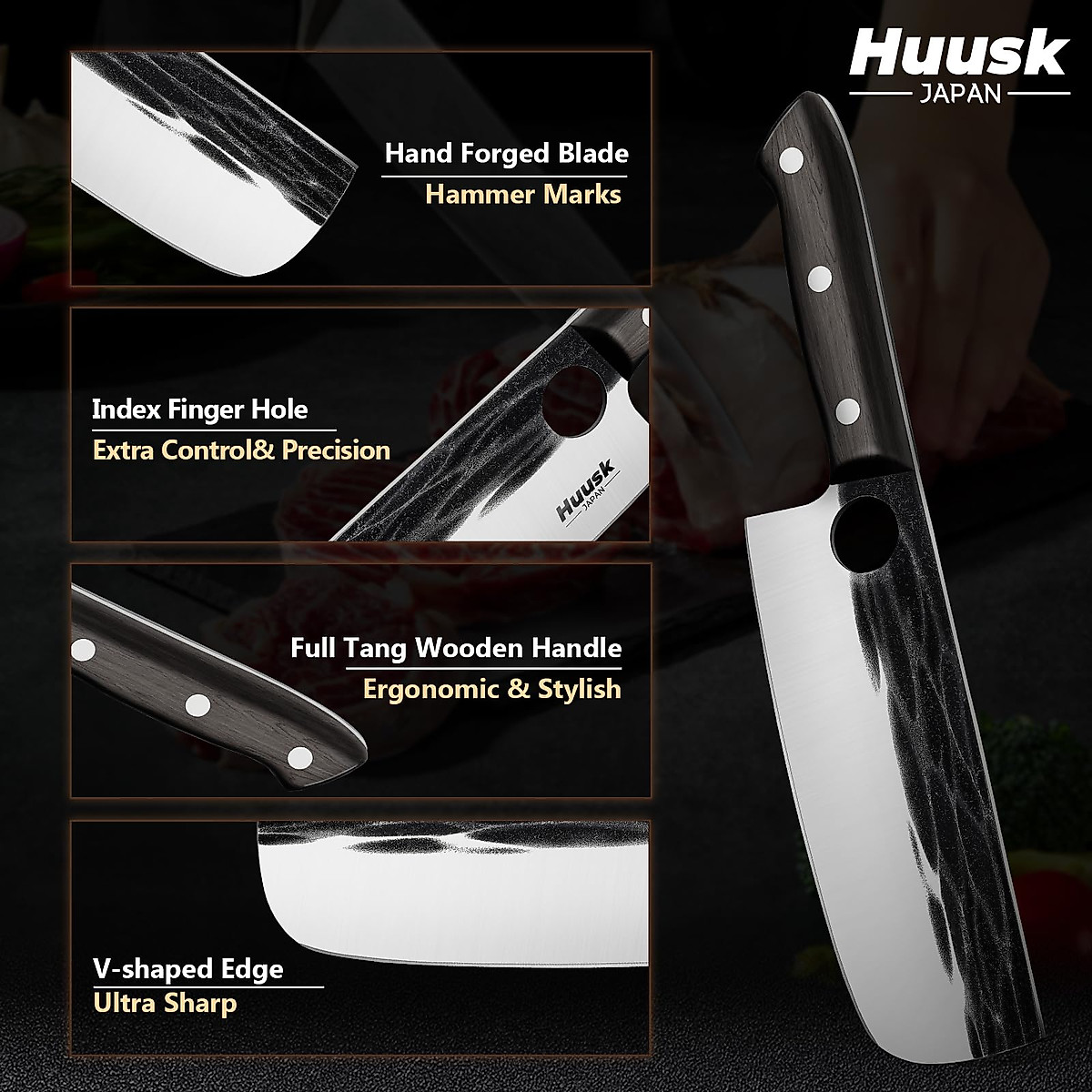 Huusk Meat Cleaver Knife 7 Inch Bundle With Nakiri Knife Vegetable Cleaver