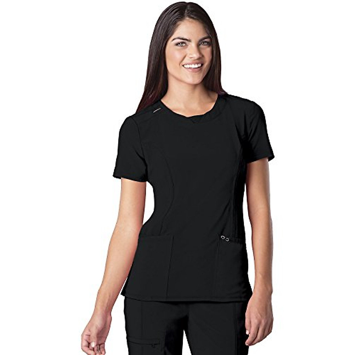 Cherokee Round Neck Scrub Tops for Women – 4-Way Stretch with Certainty Fabric Technology*, Superior Performance and Comfort, Infinity Uniforms Plus Size 2624A, 2XL, Black
