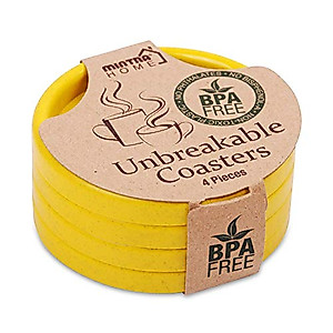 Mintra Home Durable Plastic Coasters 4pk (Yellow) - 09053 - for Drinks, Coffee, Water - Drink Cup Holder for Kitchen, Home, Table Protection (Protect Furniture from Water Marks & Damage)