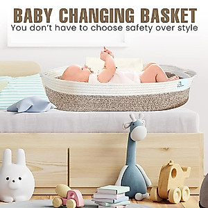 Diaper Changing Basket - Shelf Basket Extra Large in Size - Cotton Rope Changing Table Topper Changing Pad for Dresser, Thick Foam Pad with Removable Cover, Changing Table - Diaper Changing Pad