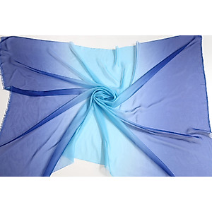 Thin 30D Shade Chiffon Fabric Soft Dancing Scarf Hanfu Chiffon Material Party Show Gradient Decoration Fashion Chiffon Gauze 100cm*148cm (Royal Blue-Sky Blue-Royal Blue)