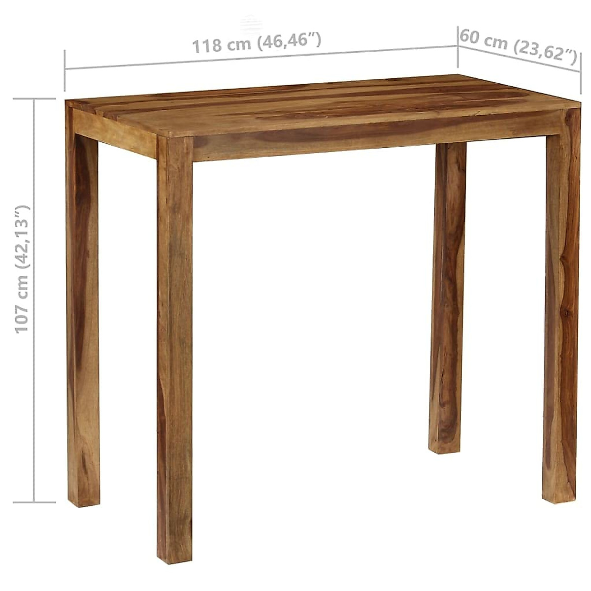 WHOPBXGAD Bar Table,Kitchen Table, Dining Room Counter, Easy to Assemble Suitable for Small Spaces, Flats, Bars, Restaurants,Solid Sheesham Wood 46.4"x23.6"x42.1"