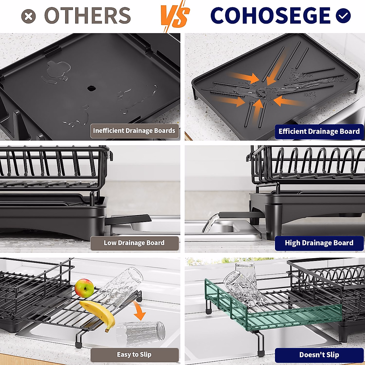 Large Dish Drying Rack,Extendable Dish Rack With Cutlery Holder, Anti-Rust Black Dish Racks For Kitchen Counter,Stainless Steel Dish Drainers For Kitchen Counter,Over The Sink Drying Rack Kitchen