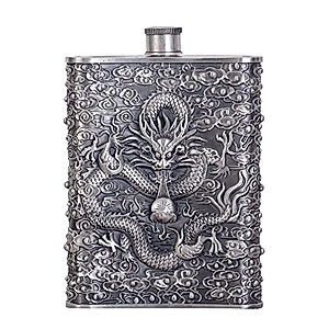 GOHQ Hip Flask for Liquor for Men,999 Sterling Silver Leak proof Dragon Drinking Flasks Used for Gift,Camping, Outdoor Activitie,Groomsman Bridesmaid Wedding Party