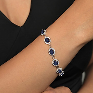 Gem Stone King 925 Sterling Silver 7X5MM Oval Gemstone Birthstone Tennis Bracelet For Women Size 7.5 Inch