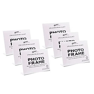 Photo Booth Frames - 7x5 Inch Clear Acrylic Display, Slanted Back 7x5 Horizontal Picture or Display Plastic Sign Holder with Inserts - 6 pack