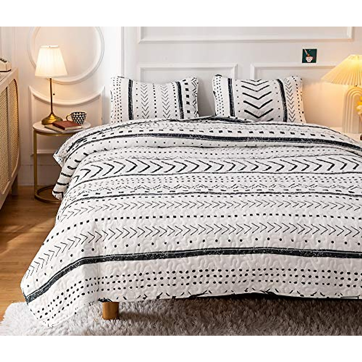 JANZAA Boho Bedding Bedspreads Queen Size,3 PCS Bohemian Quilt Set with Geometric Printed for All Season(Two Pillow Cases)