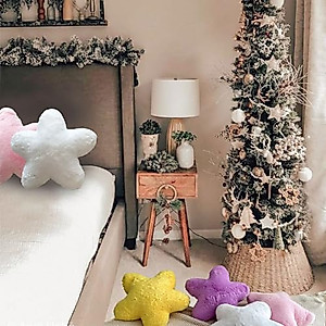 YRXRUS Star Pillows, White Star Shaped Pillow, Throw Pillow Gifts, Cute Christmas Room Decor, Fluffy Faux Rabbit Fur Pillow, 15x15 Inches Ultra Soft Pillow