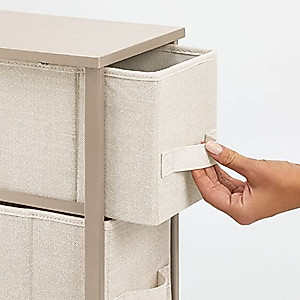 mDesign Narrow Dresser Storage Tower Stand with 4 Removable Fabric Drawers - Steel Frame, Wood Top Organizer for Bedroom, Entryway, Closet - Lido Collection - Cream/Gold