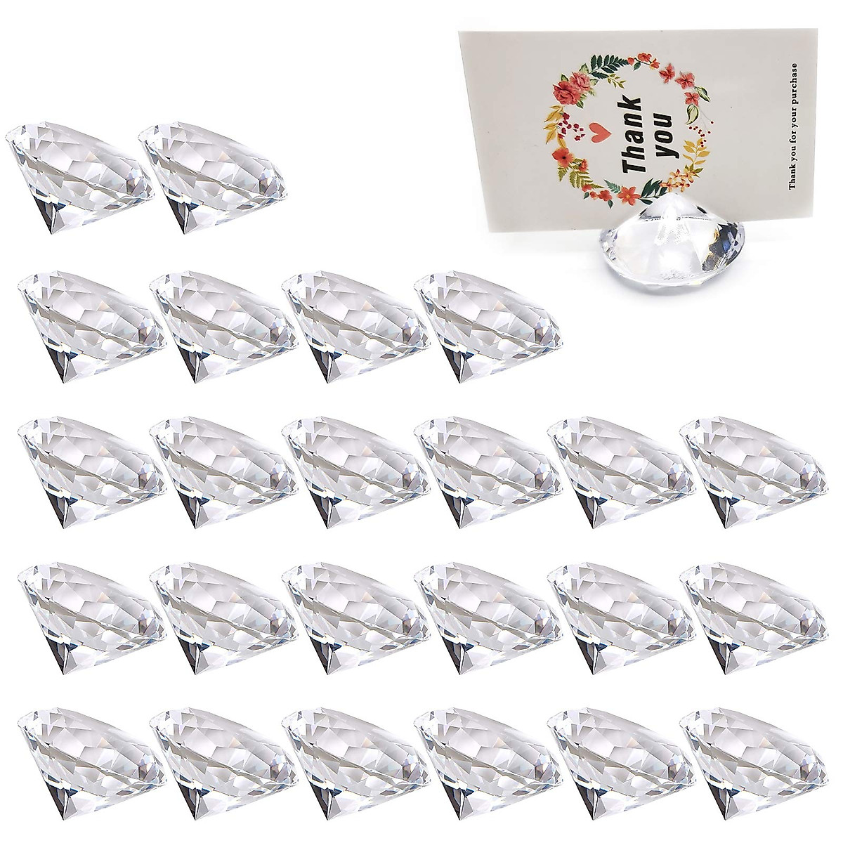 Aulufft 24 Pack Diamond Card Holder Table Number Holder Place Card Holders Acrylic Crystal Diamond Tabletop Card Stands for Party Weddings Table Decoration Clear