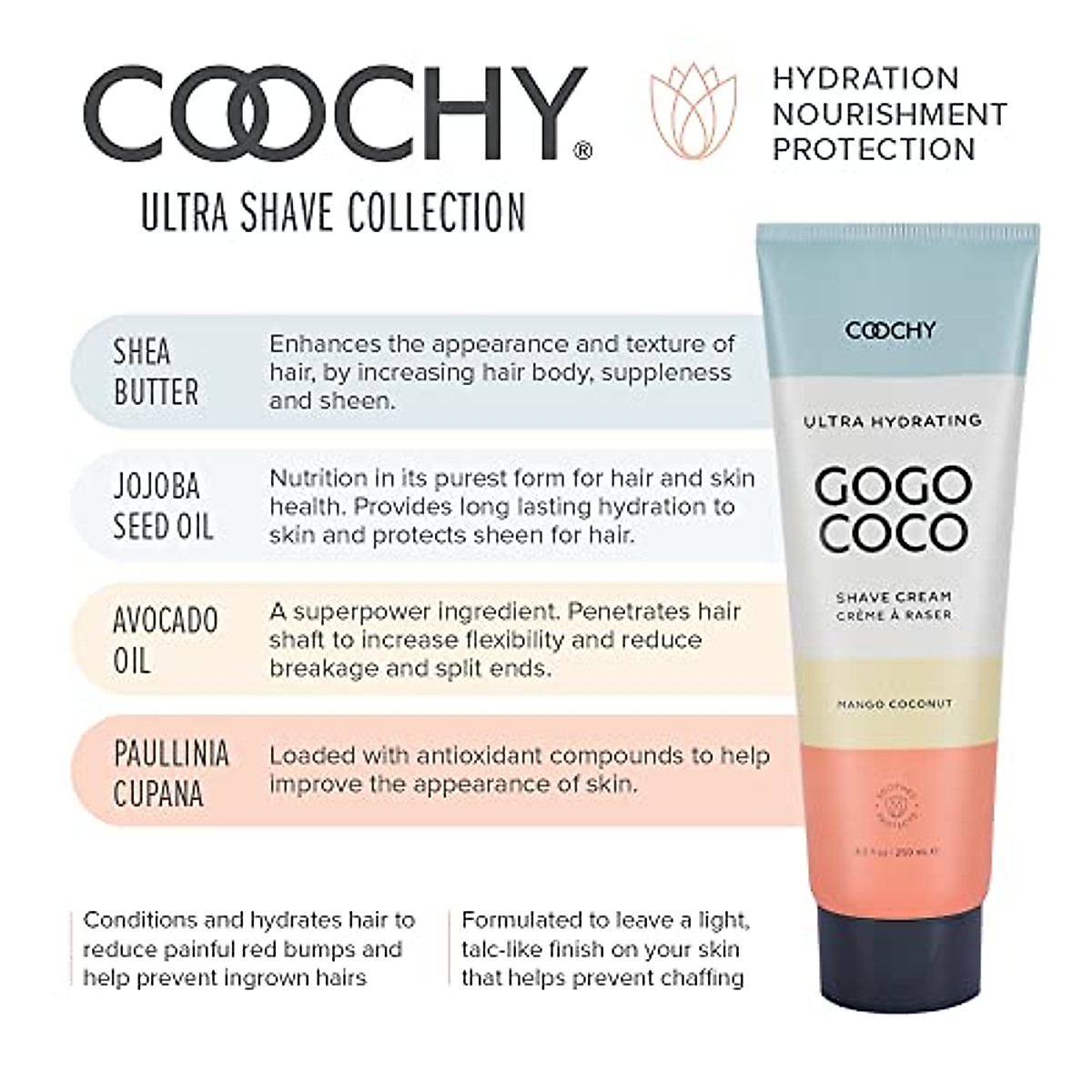 Coochy Ultra Hydrating Shaving Cream | Prevents Irritation, Bumps & Dry Skin | Doubles as Hair Conditioner | Coconut Oil, Tea Tree Oil, Jojoba Oil, Shea Butter & Aloe Vera | Mango Coconut 8.5oz/250mL