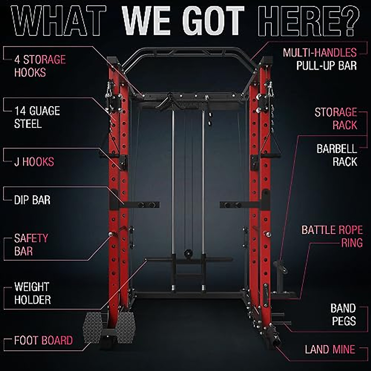 Mikolo Power Cage, 1500lbs Power Rack with LAT PullDown and Cable Crossover System, Squat Rack with Pulley System, Weight Cage for Home Gym with Training Attachments