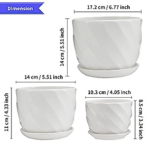 Laerjin Plant Pots, 4.05" & 5.51" & 6.77" Flower Pot, Ceramic Garden Plant Pots with Connected Saucer for Garden, Set of 3 in Different Sizes