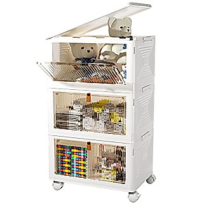 23Qt Plastic Storage Bins Organizer 3 Tier, Stackable Bins for Storage, Storage Boxes with Lids, Storage Containers Organizer for Bedroom Living Room Kitchen Study Office, Folding Storage Boxes