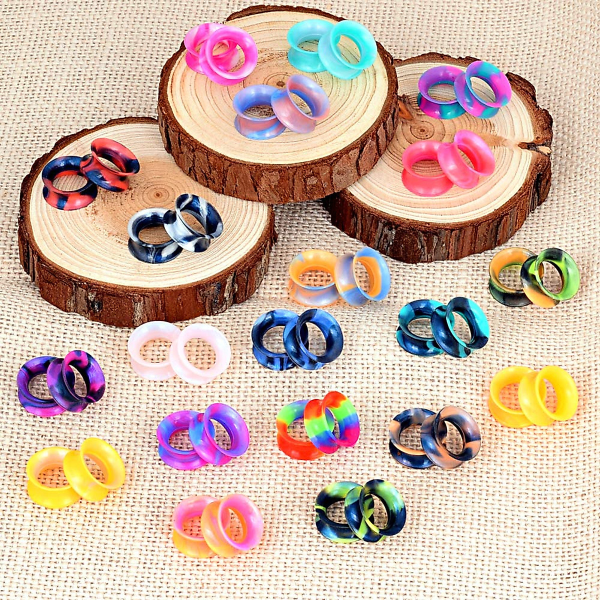 Longbeauty 40PCS Soft Silicone Ear Gauges Flesh Tunnels Plugs Stretchers Expander Camouflage Pattern Ear Piercing 2g-16mm