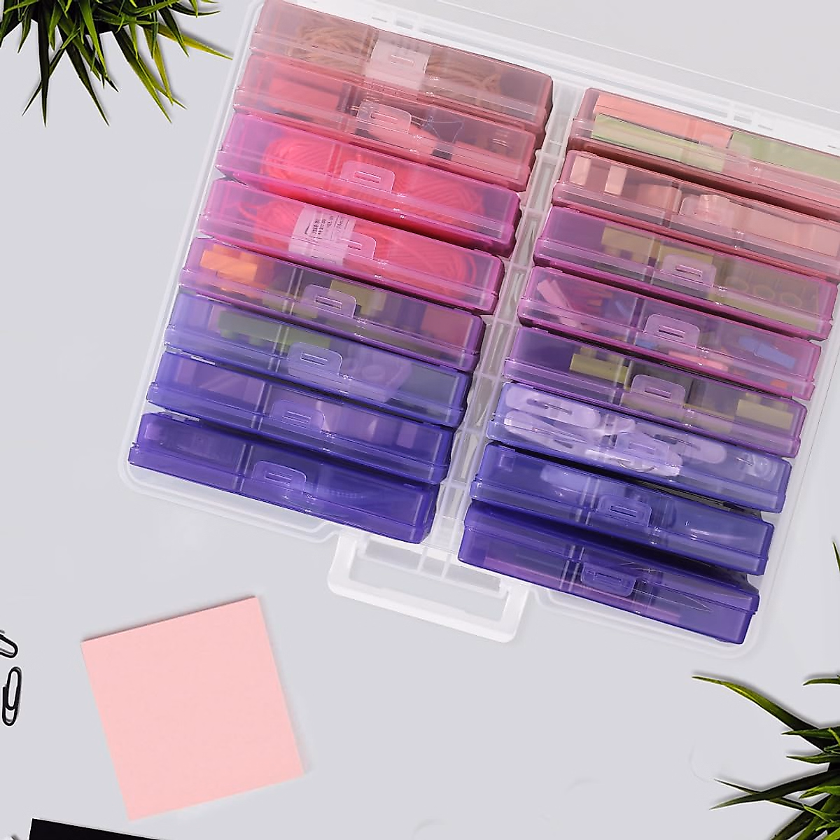 Naivees 4" x 6" Plastic Photo Storage Case with 16 Inner Photo Containers Boxes Greeting Cards Containers Boxes Storage, Seed Storage Perfect for Storing Pictures,Photos and Cards (Pink & Purple)