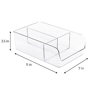 Smart Design 3 Compartment Clear Bin Organizer - Set of 2 - BPA Free Plastic Resin - Tea, Sugar, Straws, Fridge, Freezer, Cabinet, Food, Pantry Storage - Kitchen Organizer - Clear