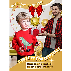 BOMDEALS Cute Valentines Sweatsuit for Toddler Boys - Kids Cartoon Pentacle Dinosaur Printed Long Sleeve Top Pants Outfits(311,Red,100)