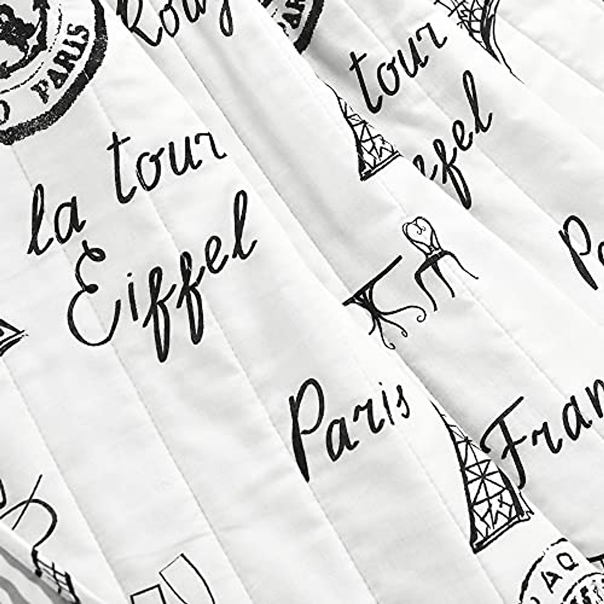 Lush Decor Paris Bonjour Reversible Cotton Throw Blanket, 60" x 50", Black & White